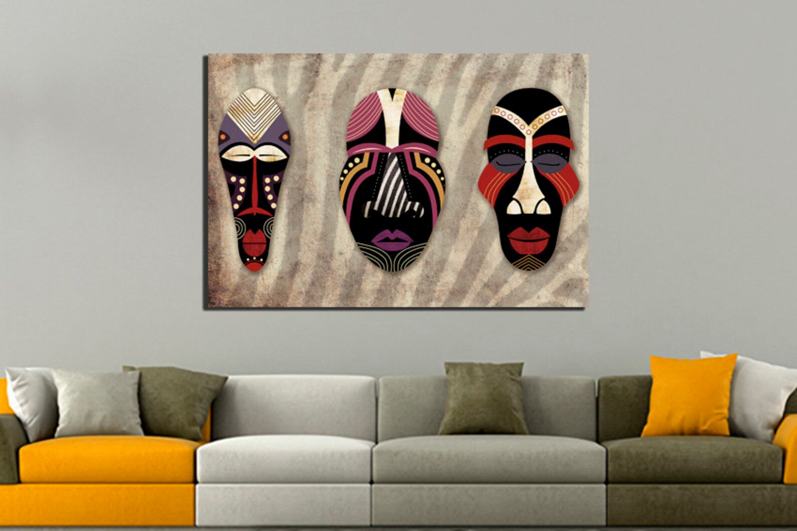 Mask canvas Ethnic wall art Tribal mask print Colorful decor | Etsy
