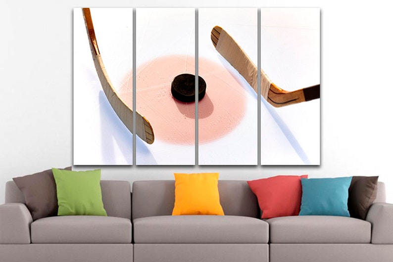 Hockey Sport Canvas Stick and Puck Print Boys Room Décor Ice - Etsy