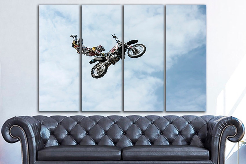 Biker Print Canvas Mountain Bike Art Sport Wall Art Jump Bike Art ...