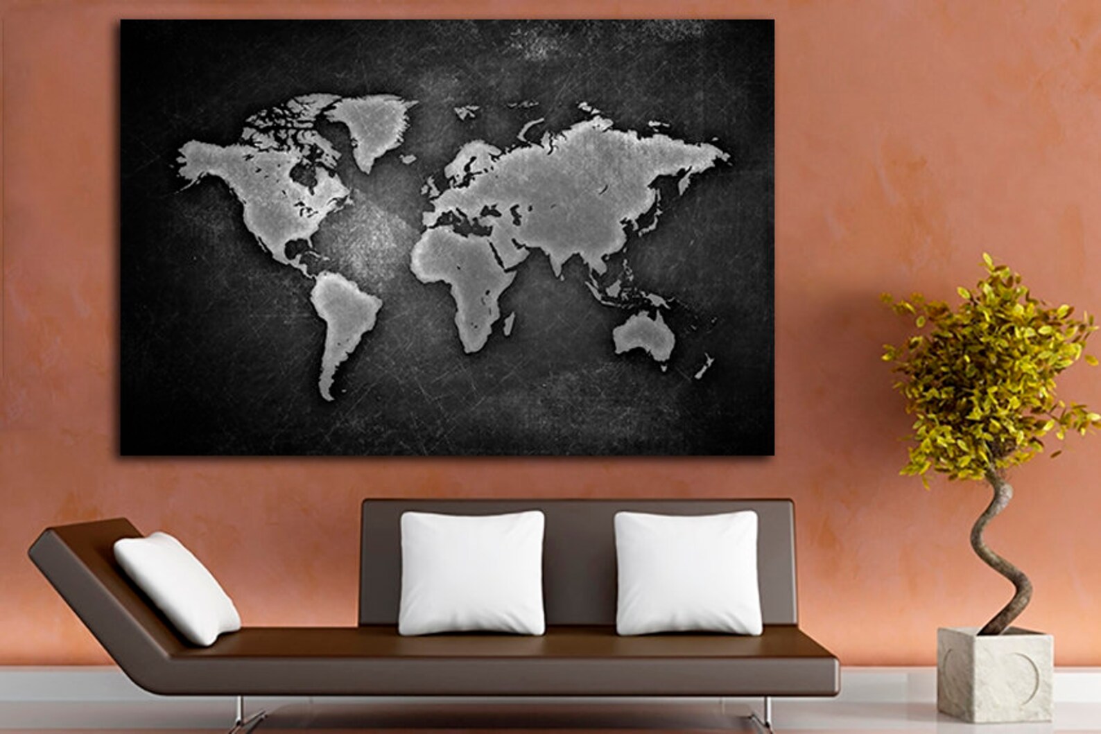 World Map Print Black and White Map World Map Art Map Canvas - Etsy