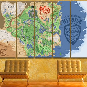 Map the Legend of Zelda Print on Canvas Breath of the Wild Wall Decor ...