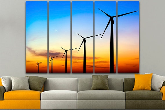 Wind turbine art Generator energy 5 Panel set Split canvas | Etsy