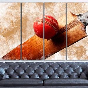 Cricket Canvas Sport Wall Décor Cricket Fan Gift Bat and Ball Cricket ...