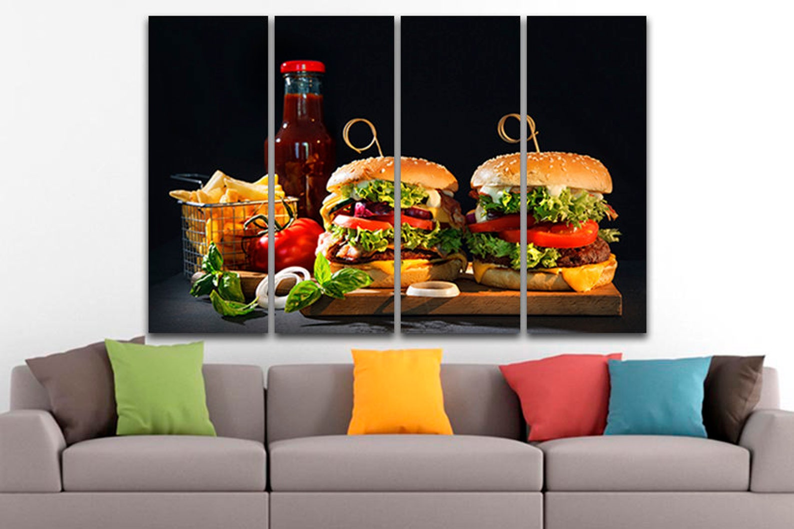 Sandwich Wall Decor 4 Panel Canvas Hamburger Poster Sandwich Print ...