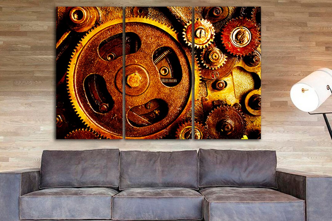Gears Print Machine Wall Art Large Canvas Set Gears Wall Decor ...