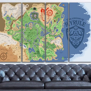 Map the Legend of Zelda Print on Canvas Breath of the Wild Wall Decor ...