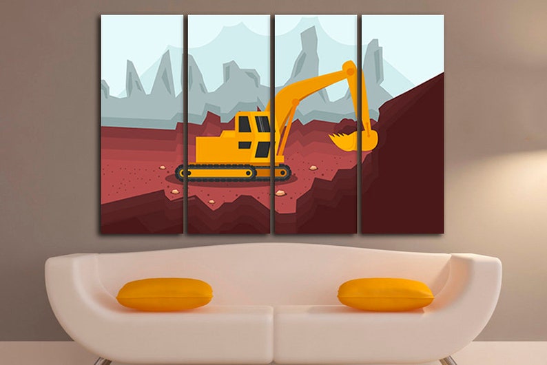 Excavator Canvas Heavy Equipment Dump Truck Print Tractor - Etsy