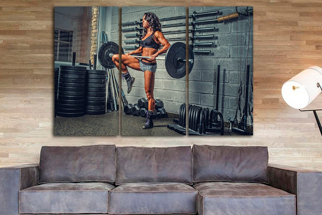Female Workout Print on Canvas Ready to Hang Dumbbell Art Fitness Girl ...
