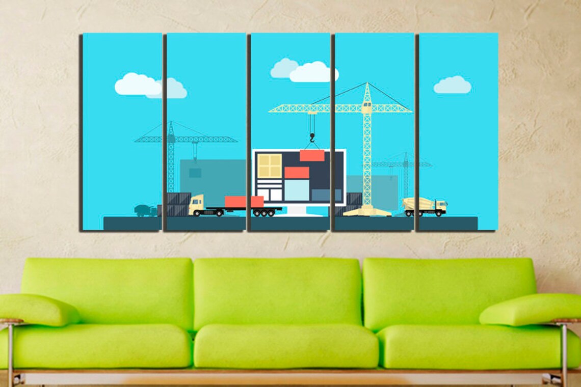 Construction Boys Room Wall Decor Printing Canvas Ready to Hang Vehicle ...
