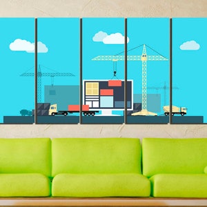 Construction Boys Room Wall Decor Printing Canvas Ready to Hang Vehicle ...