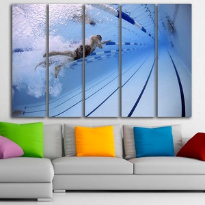 Swimmer Canvas Sport Wall Print Swimming Pool Décor Water Picture Kids ...