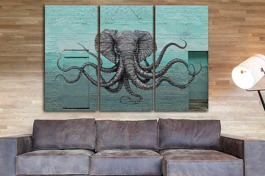 Elephant Octopus Gallery Wall Set Elephant Print Street Art Octopus ...