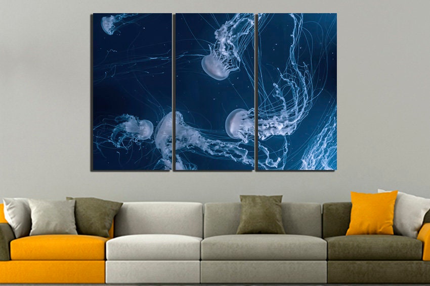Jellyfish Art Print on Canvas Sea Life Wall Art Animal Decor | Etsy