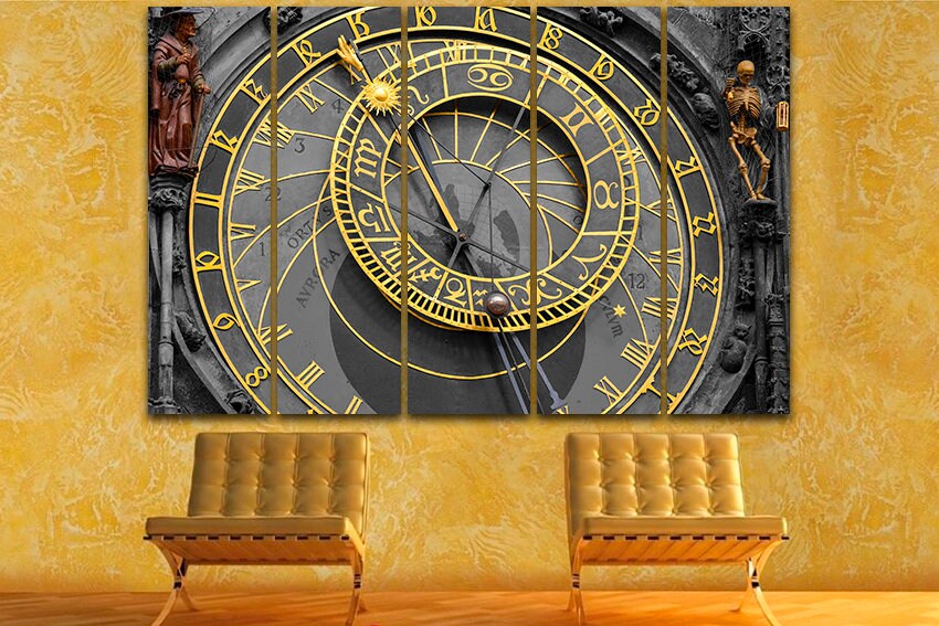 5 Panel Set Astronomical Clock Astrology Canvas Prague Travel | Etsy