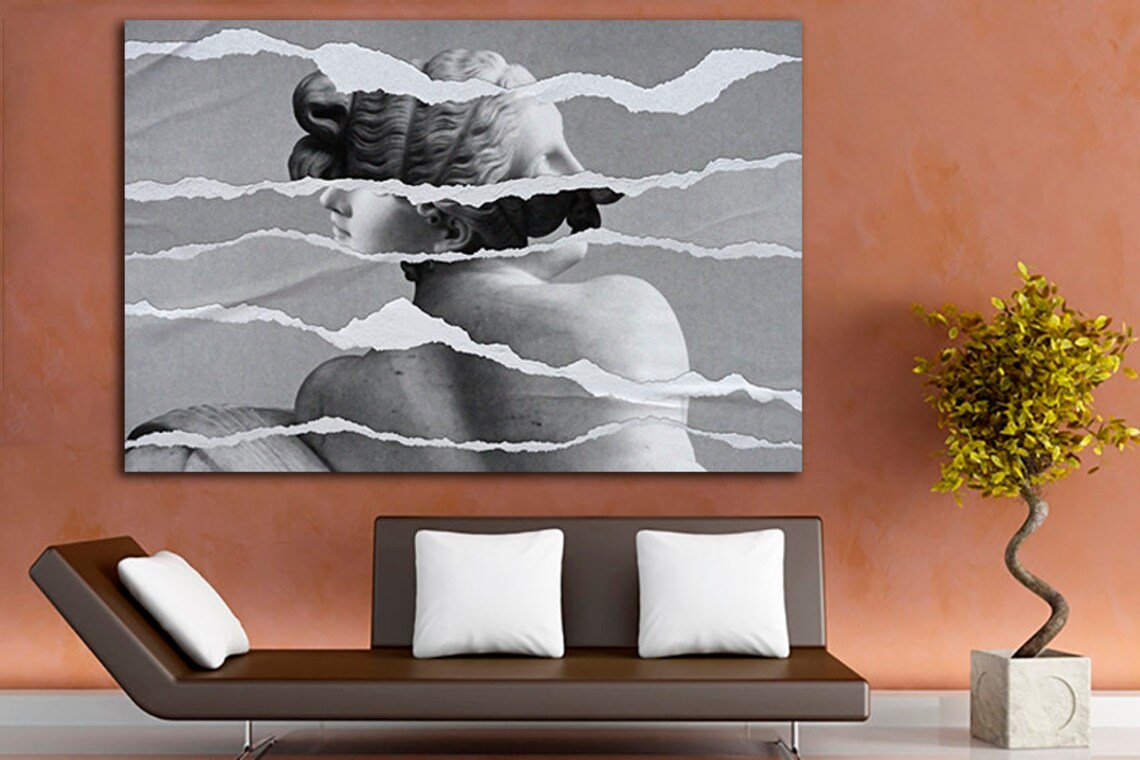 Greek Statue Canvas Image in Torn Paper Ancient Statue Print Antique ...