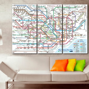 Tokyo Subway Map Japan Print on Canvas City Map Wall Art Underground ...