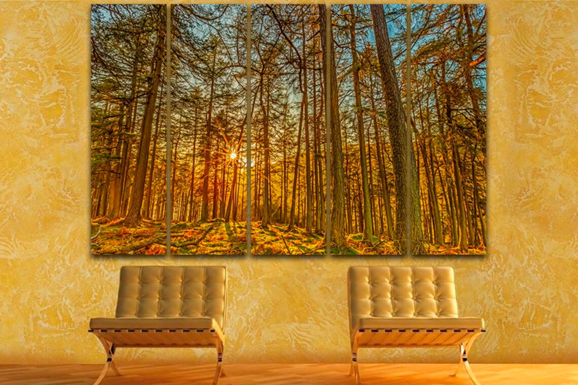 5 panel canvas Forest canvas set Gallery wrap art Forest print | Etsy