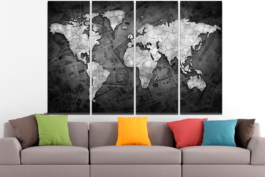 World Map Money Split Canvas Map Print World Map Art Map on - Etsy