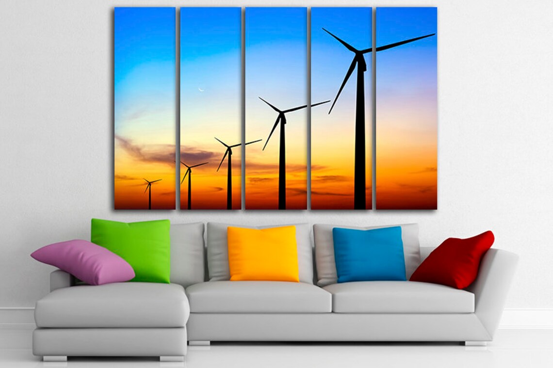Wind Turbine Art Generator Energy 5 Panel Set Split Canvas | Etsy