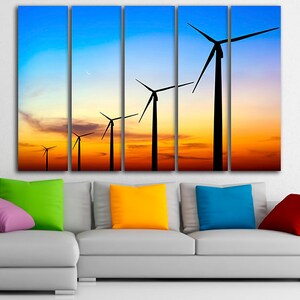 Wind Turbine Art Generator Energy 5 Panel Set Split Canvas Wind Turbine ...