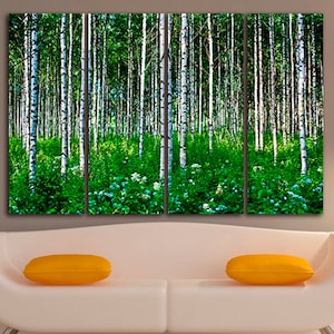 Wall Panel Set White Forest Art Birch Tree Canvas Forest Print Birch ...