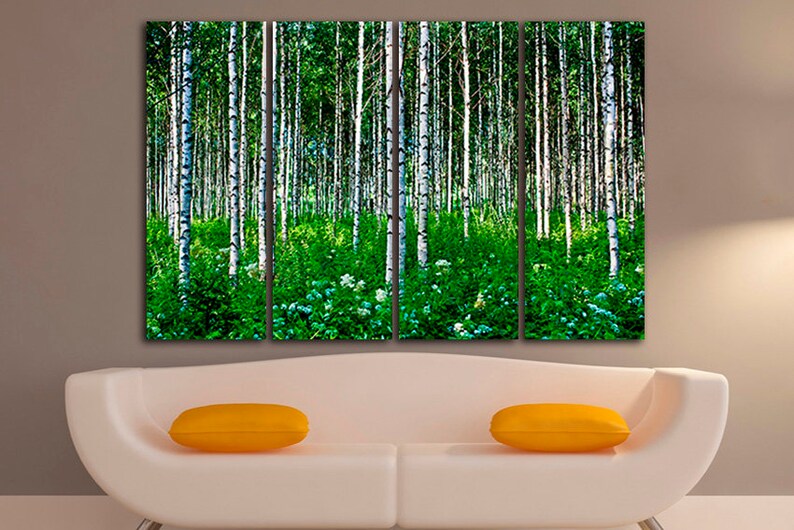 Wall Panel Set White Forest Art Birch Tree Canvas Forest Print Birch ...