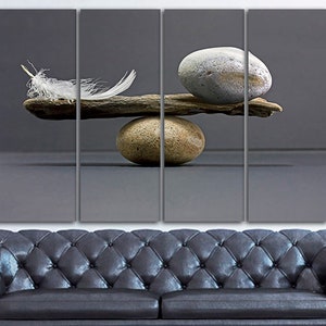 Equilibrium Print Zen Rock Canvas Balance Wall Art Relax Décor Feather ...