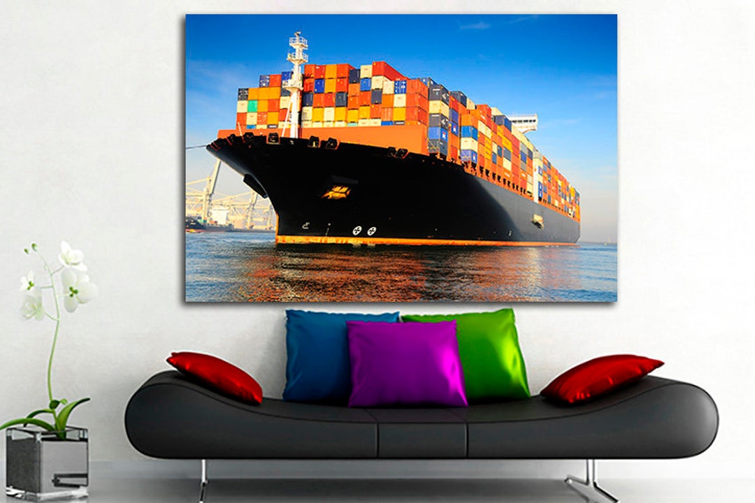 Loaded Container Ship Wall Decor Harbor Canvas Seascape Print Ship ...