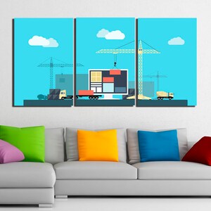 Construction Boys Room Wall Decor Printing Canvas Ready to Hang Vehicle ...