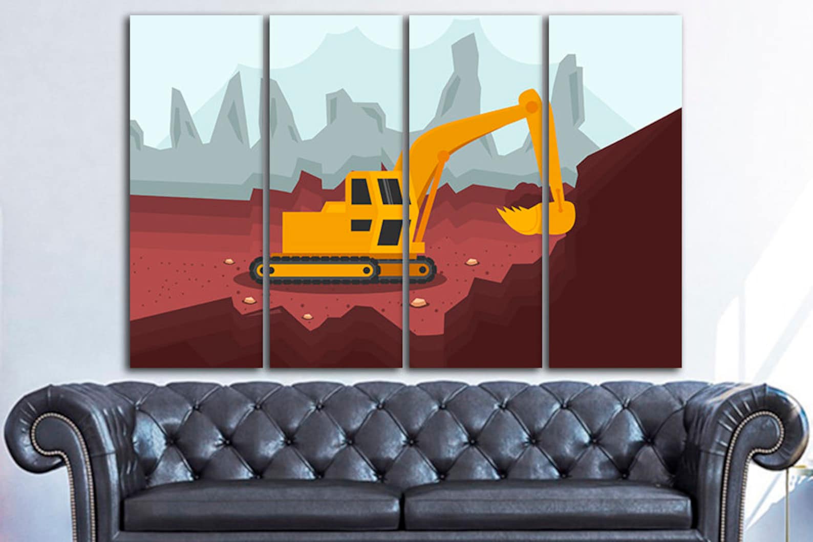 Excavator Canvas Heavy Equipment Dump Truck Print Tractor | Etsy