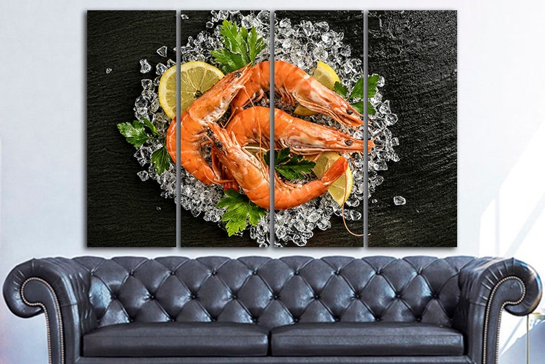 Shrimp Canvas Seafood Wall Art Lemon Print Food Wall Art Sea | Etsy