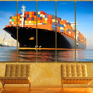 Loaded Container Ship Wall Decor Harbor Canvas Seascape Print Ship ...