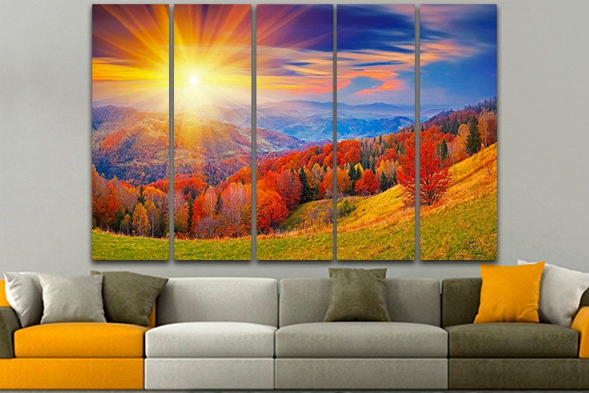 Autumn print Autumn canvas set Mountains wall art Triptych | Etsy