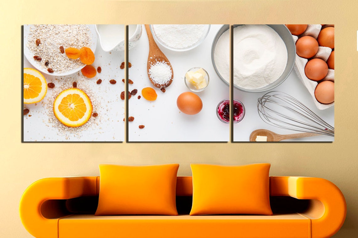Cooking Canvas Culinary Wall Print Flour Wall Décor Egg Restaurant Art ...