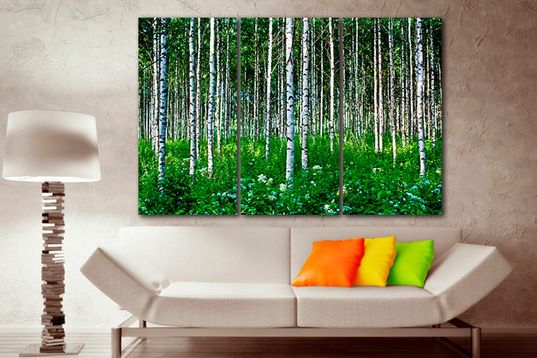 Wall Panel Set White Forest Art Birch Tree Canvas Forest Print Birch ...