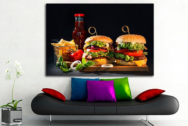 Sandwich Wall Decor 4 Panel Canvas Hamburger Poster Sandwich Print ...