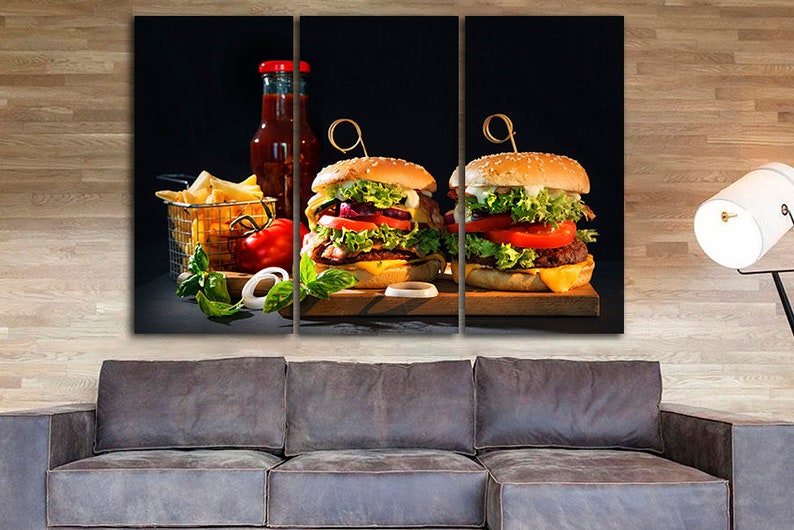 Sandwich Wall Decor 4 Panel Canvas Hamburger Poster Sandwich Print ...