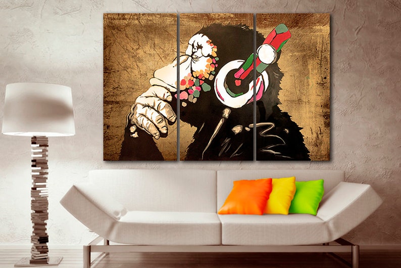 Monkey Canvas Street Art Print Monkey Wall Art Music Monkey - Etsy