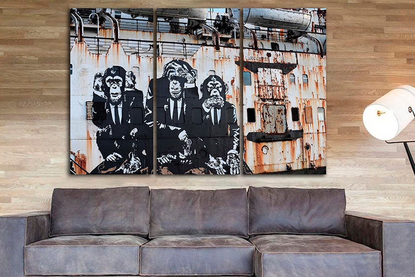 3 Wise Monkeys Wall Art Canvas Speak No Evil Hear No Evil See - Etsy UK