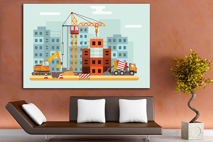 Construction Print Wall Art Canvas Crane Art Dump Truck Print Nursery ...