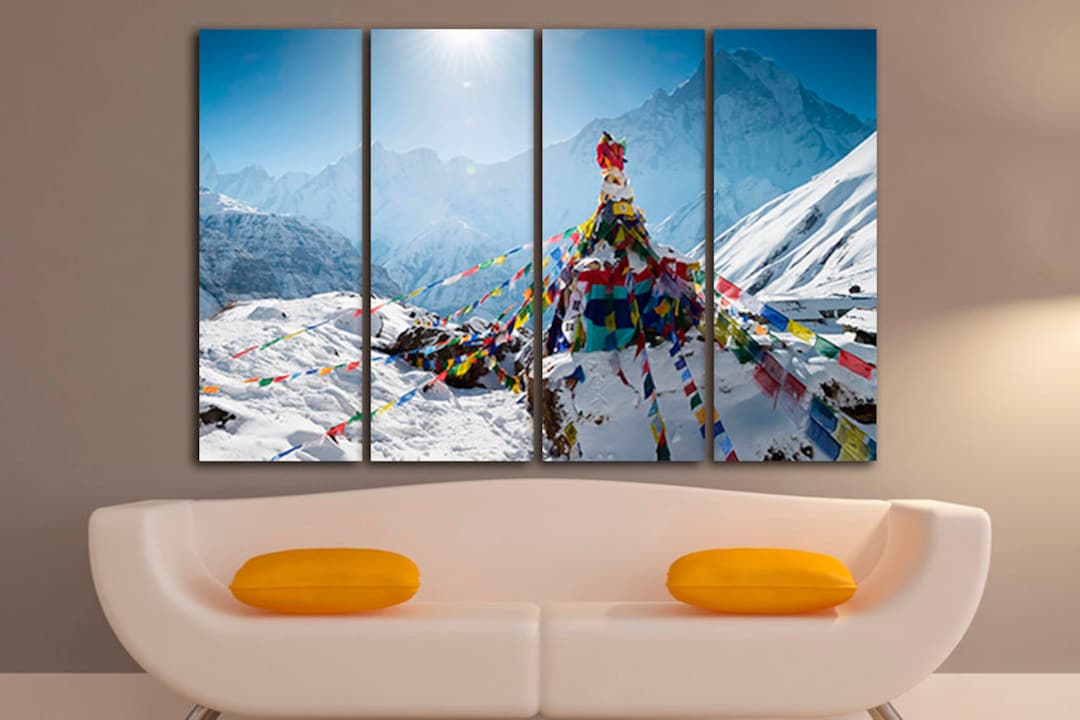 Mountain Everest Canvas Chomolungma Print Ready to Hang Prayer Flags ...