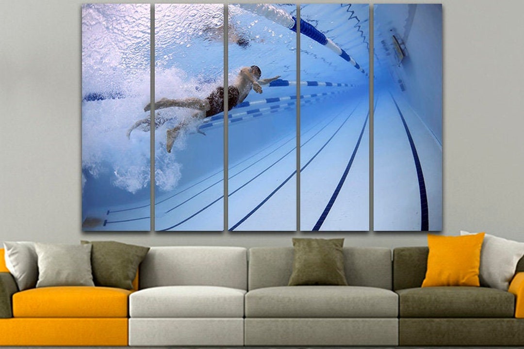 Swimmer Canvas Sport Wall Print Swimming Pool Décor Water Picture Kids ...