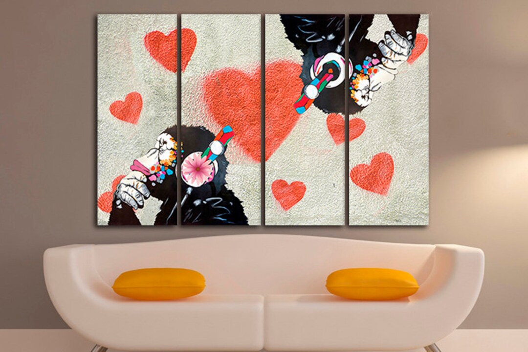 Monkey Wall Art Street Decor Dj Gift Monkey Colorful Stretched Canvas ...