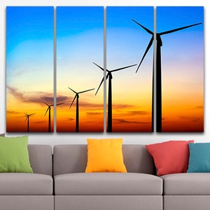 Wind Turbine Art Generator Energy 5 Panel Set Split Canvas Wind Turbine ...