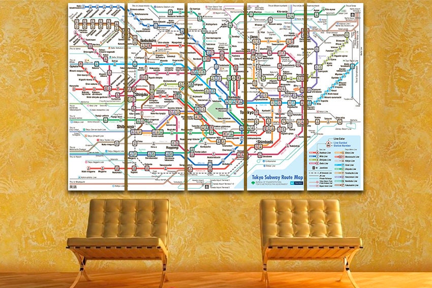 Tokyo Subway Map Japan Print on Canvas City Map Wall Art Underground ...