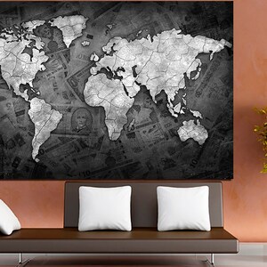 World Map Money Split Canvas Map Print World Map Art Map on Canvas ...