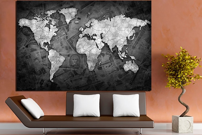 World Map Money Split Canvas Map Print World Map Art Map on - Etsy