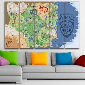 Map the Legend of Zelda Print on Canvas Breath of the Wild Wall Decor ...