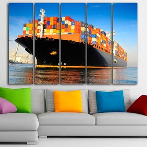 Loaded Container Ship Wall Decor Harbor Canvas Seascape Print Ship ...