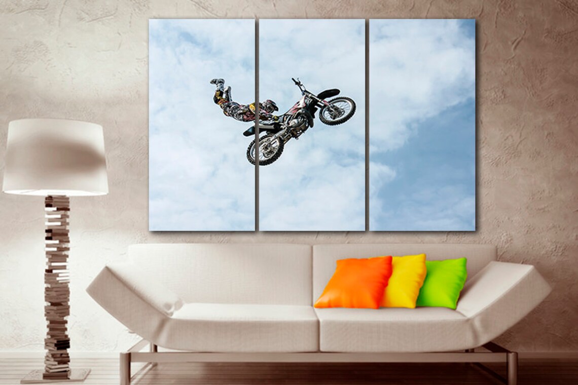 Biker print canvas Mountain bike art Sport wall art Jump bike | Etsy